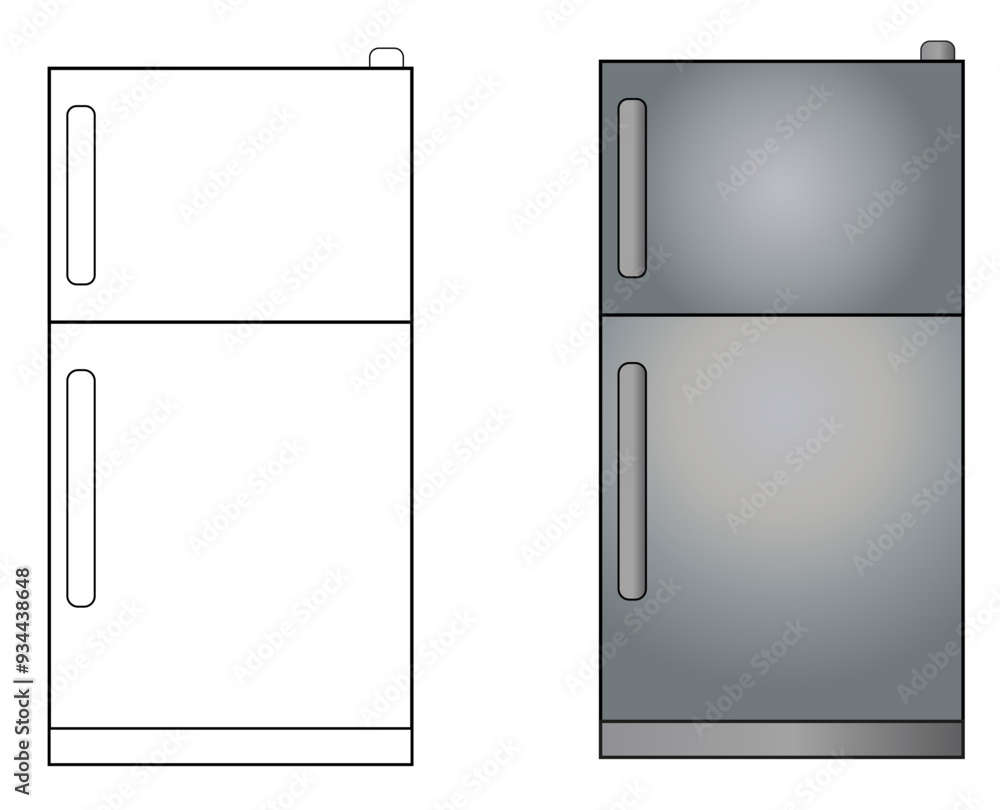 Vector de heladera en blanco y negro y con color. Ilustración de ...