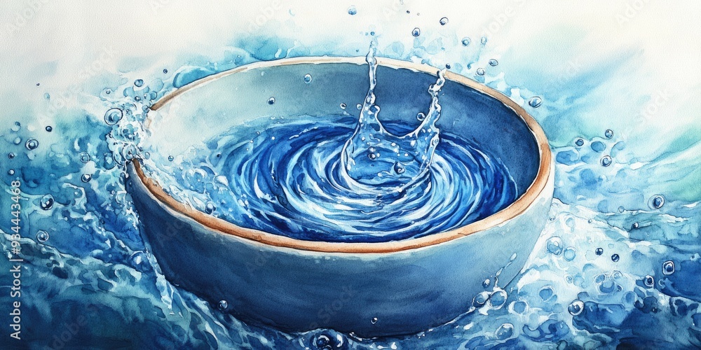 Watercolor illustration depicting Cymatics photography of liquid water ...
