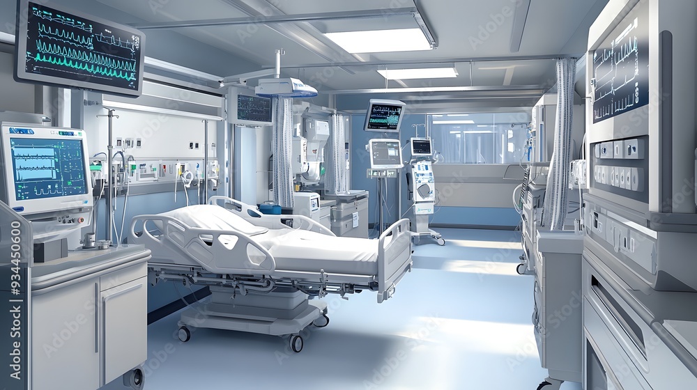 An image of a modern hospital room equipped with advanced medical ...