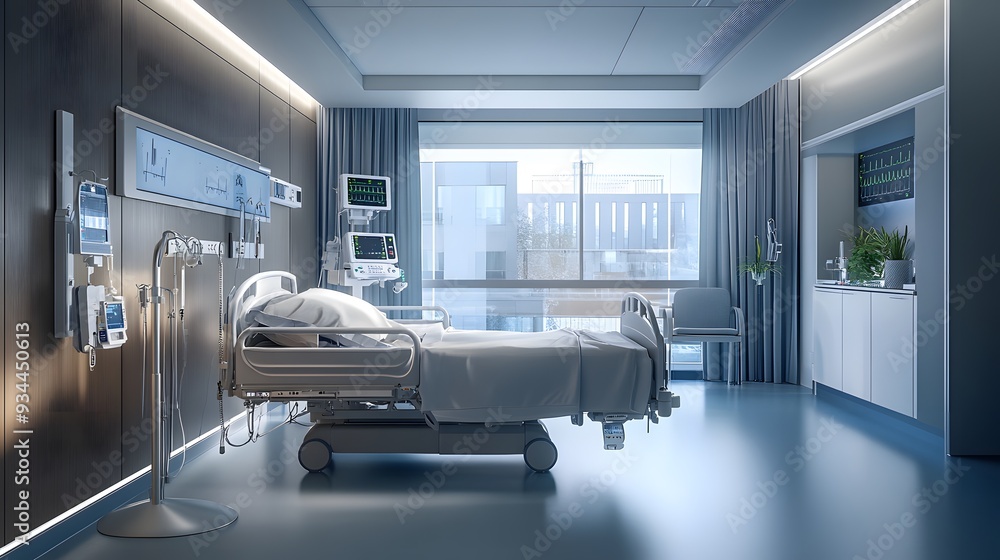 An image of a modern hospital room equipped with advanced medical ...