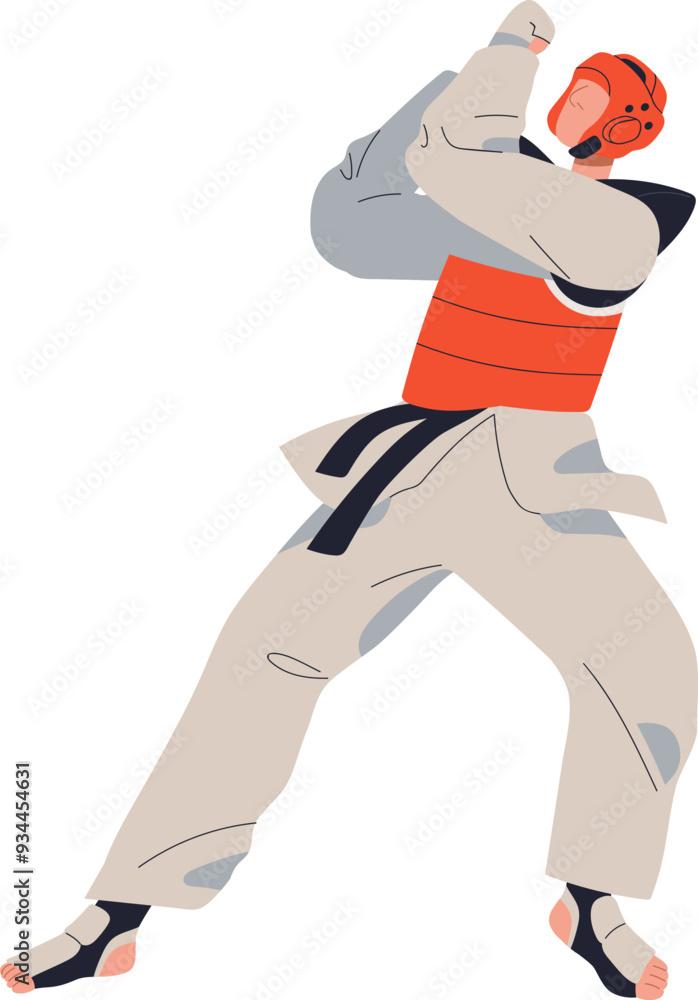 Taekwondo fighter in defending stance. Korean tae-kwon-do wrestler in ...