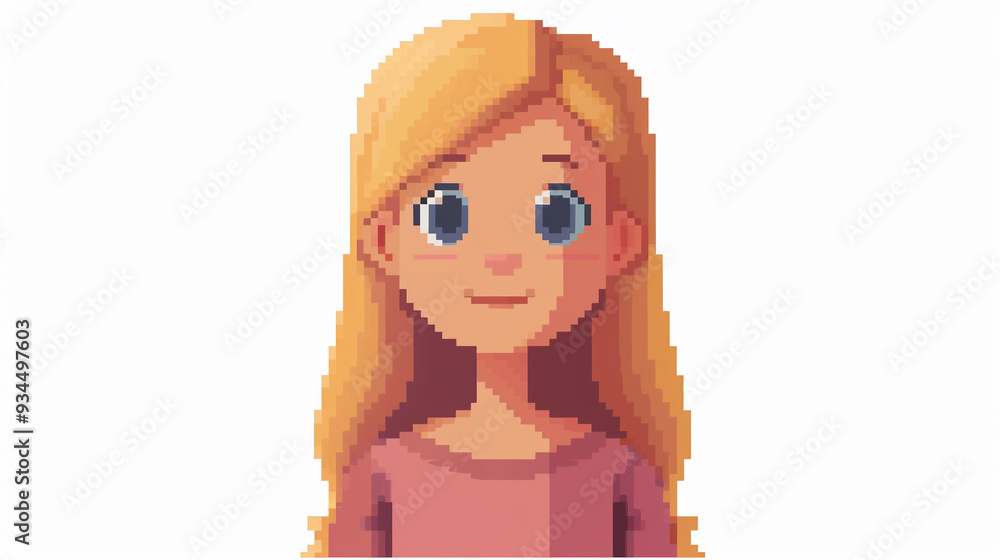 pixel cartoon girl with blonde hair on an isolated white background ...