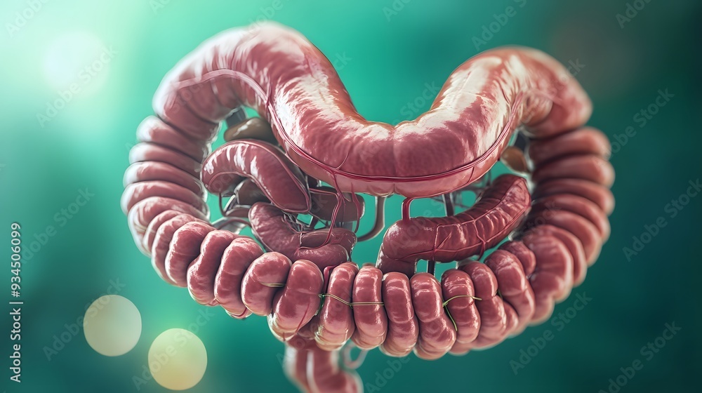 An illustration of the human intestinal system showing the entire ...
