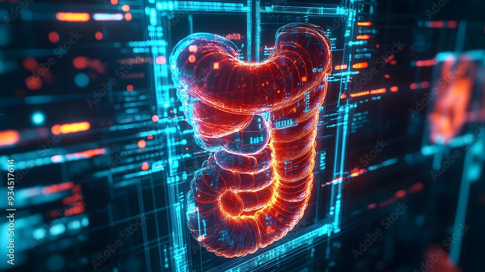 A holographic display of the human digestive system, showcasing the ...
