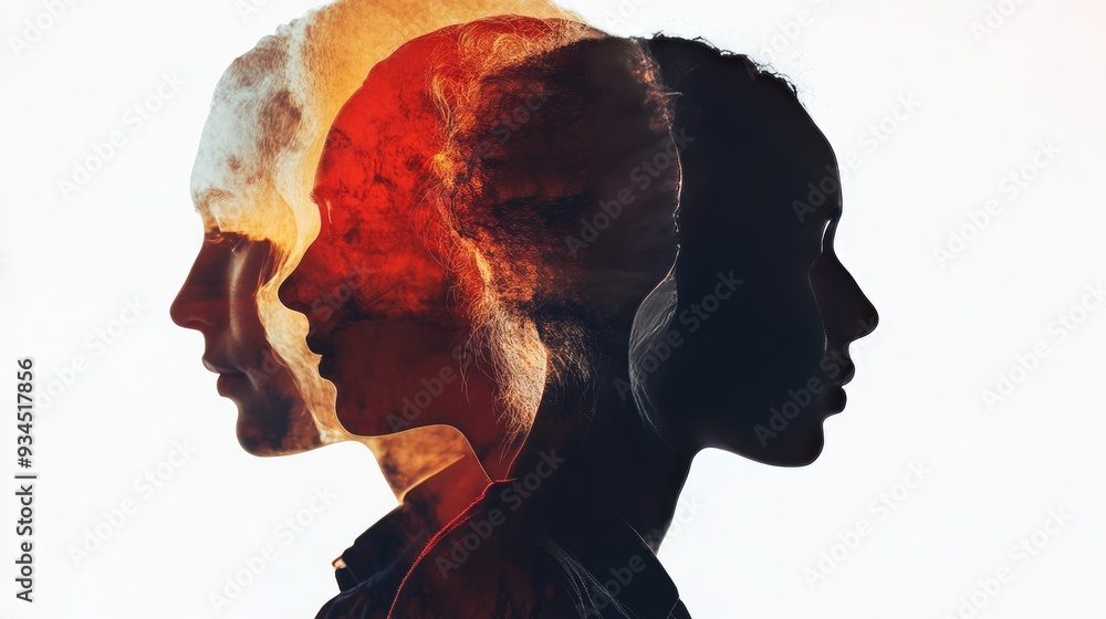 Artistic minimalist layout with overlapping transparent silhouettes of ...