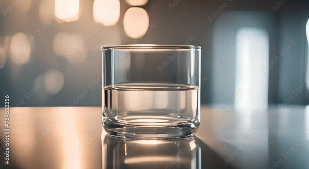 A clear glass object reflects light with plenty of surrounding space ...