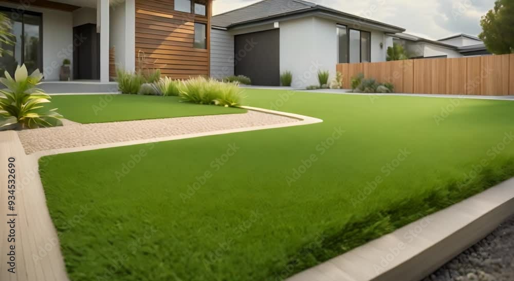 Australian home with artificial grass lawn and timber edging in front ...