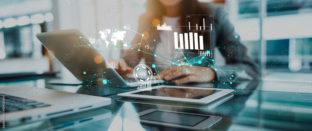 Business person delve into data analytics to uncover trends and ...