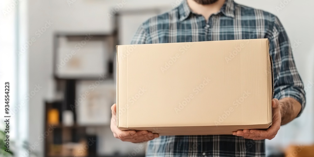 Delivery packaging mockup, branding courier blank box insert text, man ...