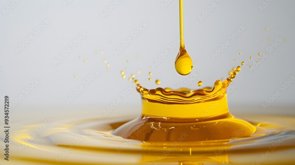 Create a visual of a cooking oil drop ready to splash on a pristine ...