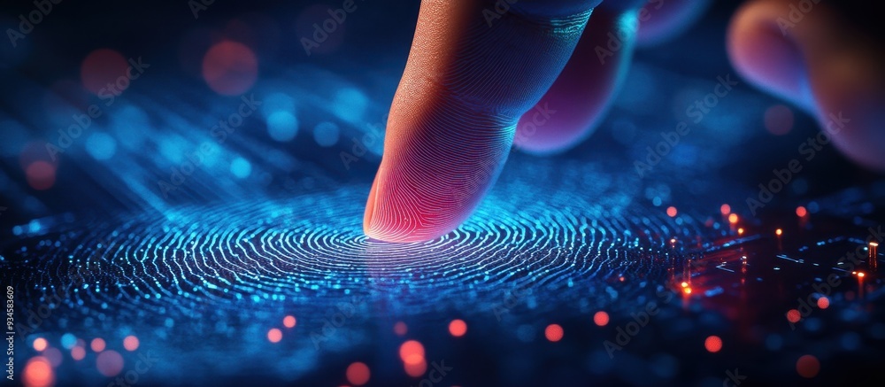 A photograph of a fingernail touching a biometric ID system with a dark ...