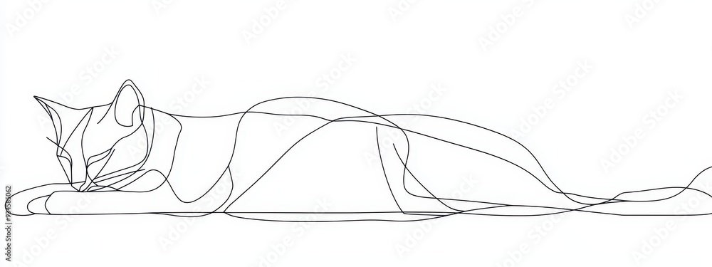 Cat continuous line one animal outline illustration drawing art pet ...