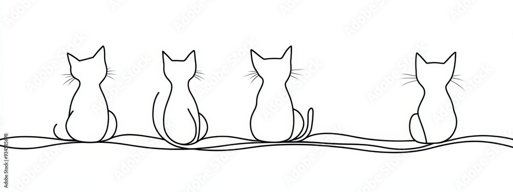 Cat continuous line one animal outline illustration drawing art pet ...