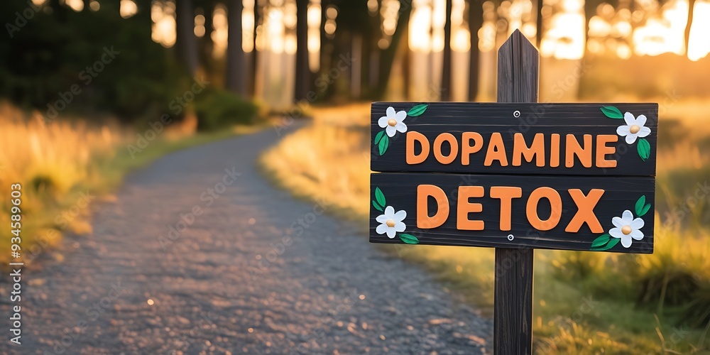 Dopamine detox inscribed in bold letters, set against a serene natural ...