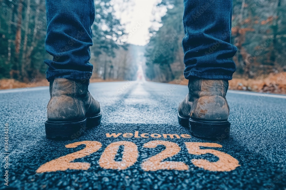 "welcome 2025" written on the asphalt road. Concept photo of the new ...
