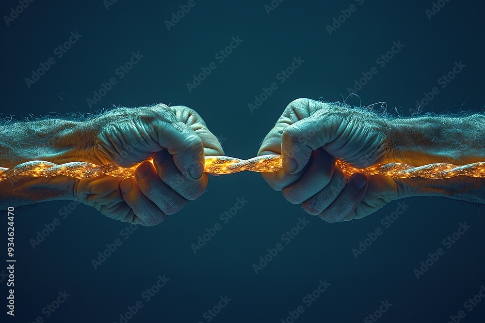 Two Hands in Tense Tug of War Over Power Cord, Symbolizing the Struggle ...