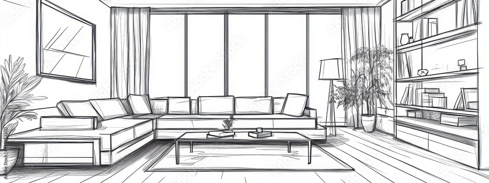 Line interior home art room design illustration outline sketch ...