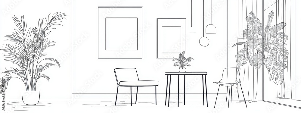 Line interior home art room design illustration outline sketch ...