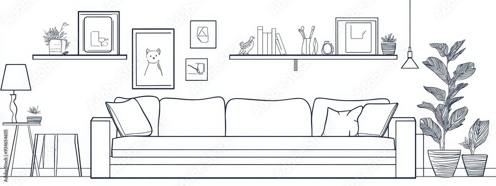Line interior home art room design illustration outline sketch ...