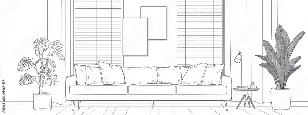 Line interior home art room design illustration outline sketch ...