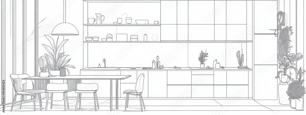 Line interior home art room design illustration outline sketch ...