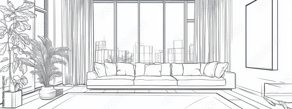 Line interior home art room design illustration outline sketch ...