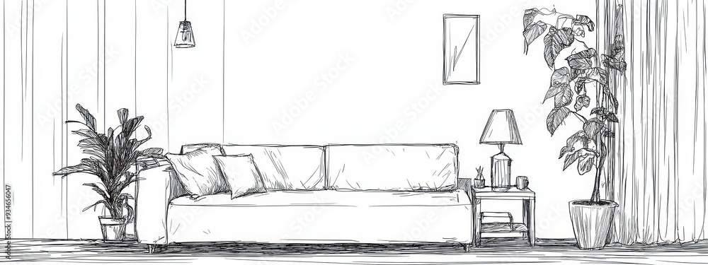 Line interior home art room design illustration outline sketch ...