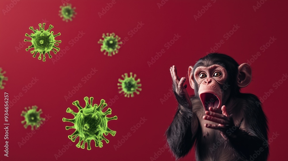 Shocked MPOX monkey with monkeypox virus cells. New pandemic threat ...