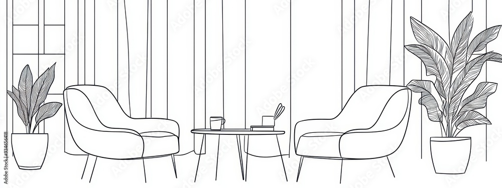 Line interior home art room design illustration outline sketch ...