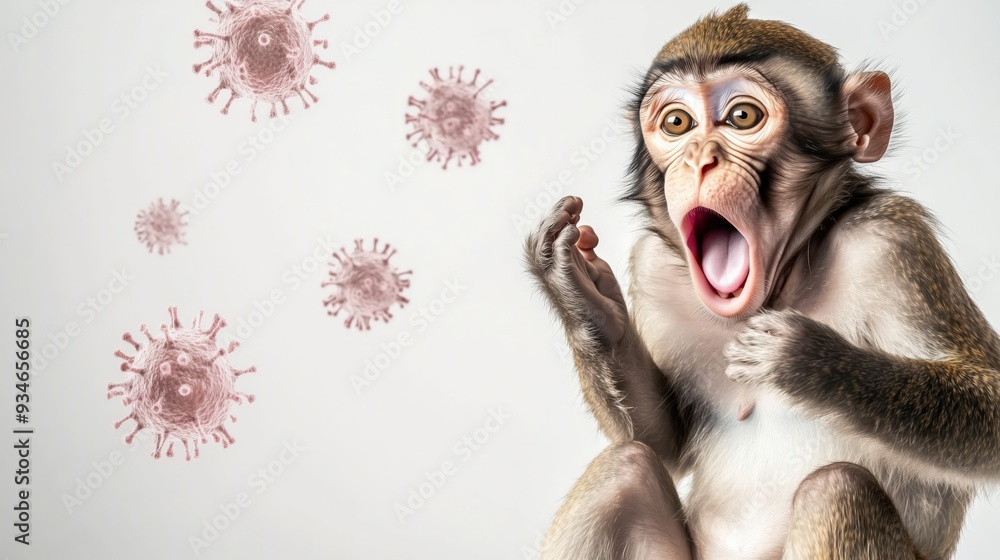 Shocked MPOX monkey with monkeypox virus cells. New pandemic threat ...
