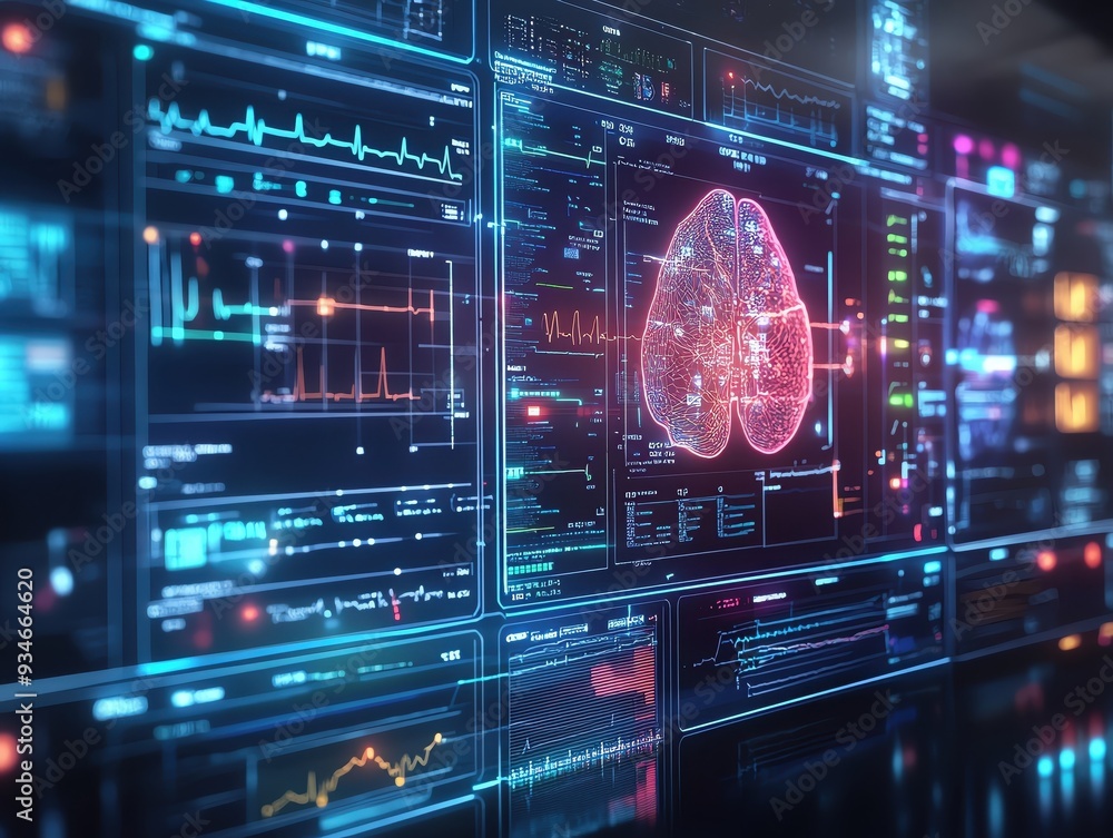 Futuristic medical interface displaying lung data and analysis with ...