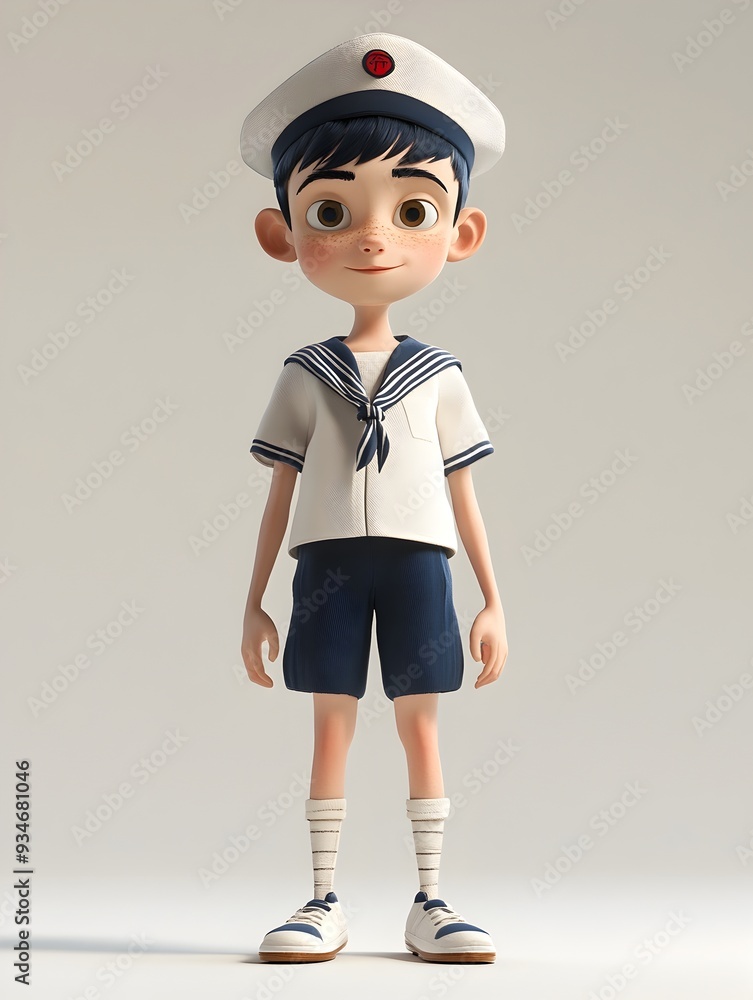 Full body 3D animated boy character in a classic navy sailor s uniform ...