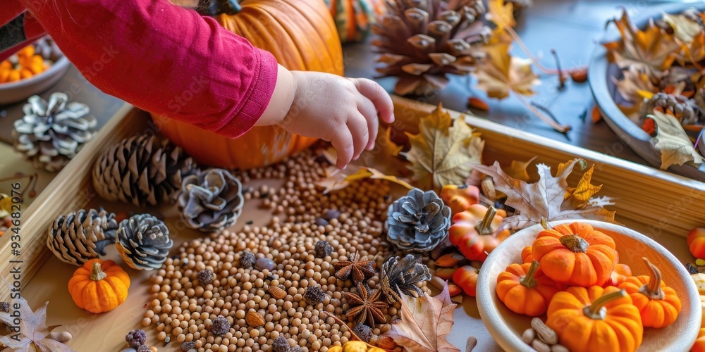 Autumn Harvest Sensory Bin Child Engaged in Educational Play with ...
