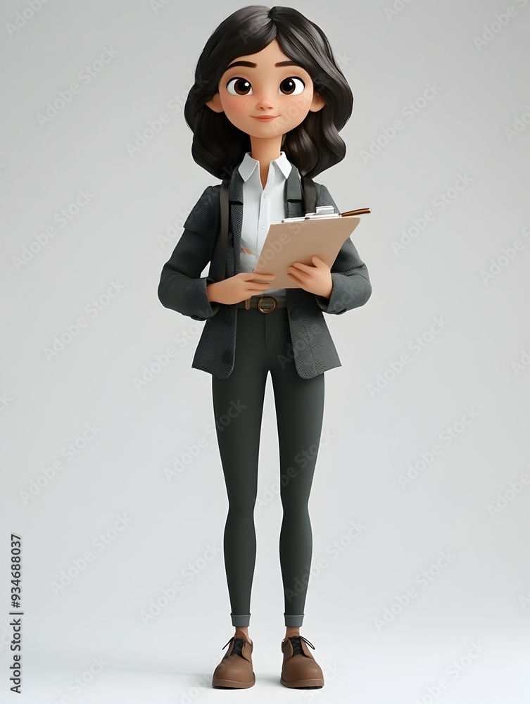 Full body 3D animated female character in a journalist s attire ...