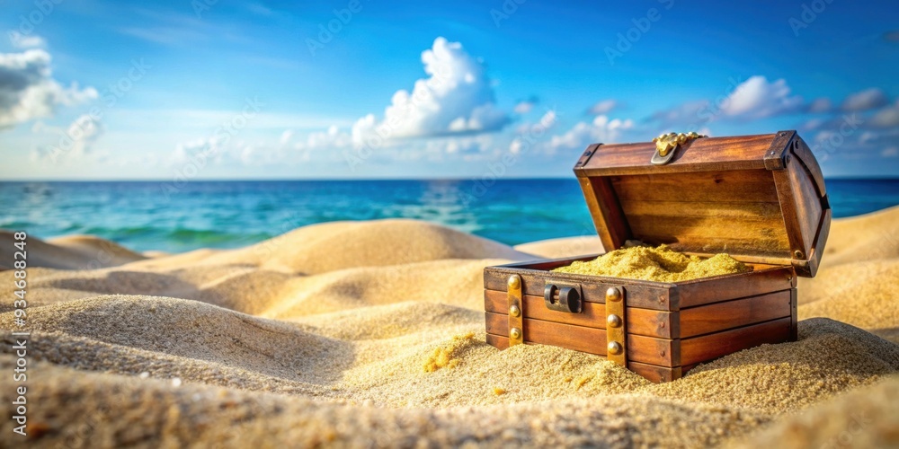 An exciting discovery of buried treasure on a sandy beach , treasure ...