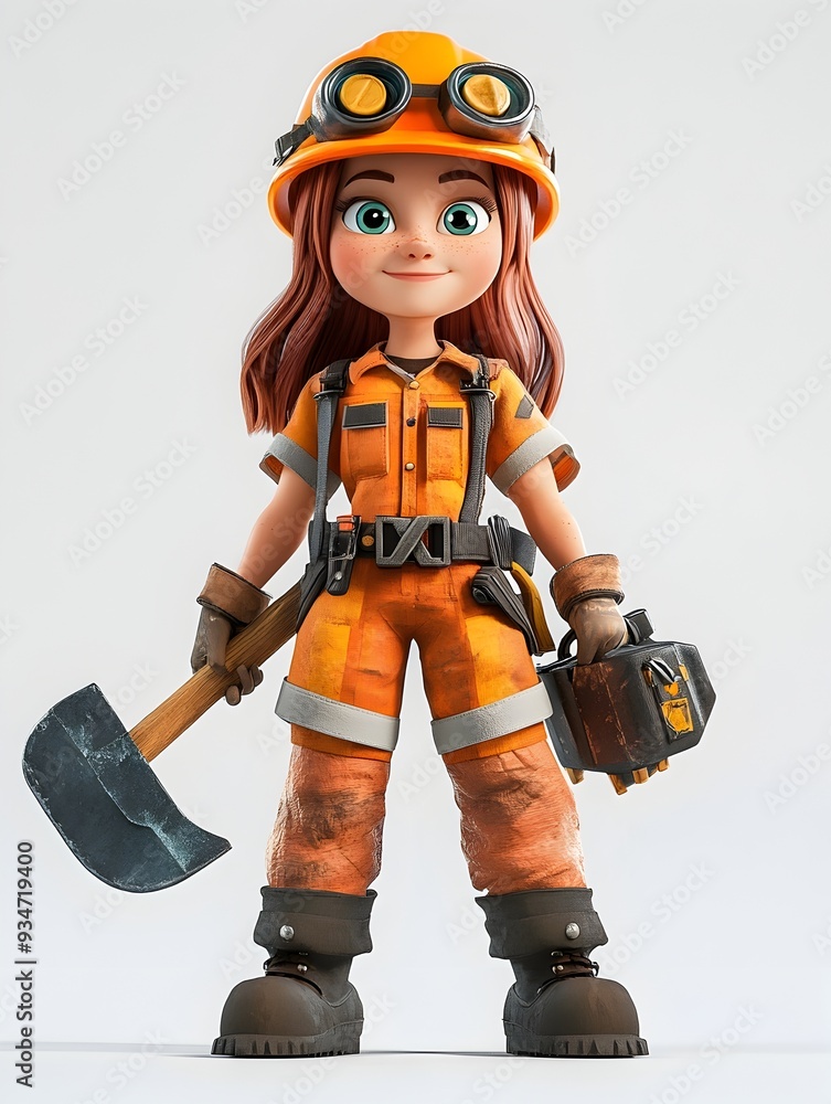 Full body 3D animated female character dressed in a miner s uniform ...