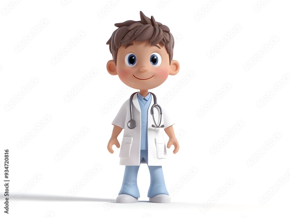 3D animated full body rendering of a young boy wearing a doctor s ...