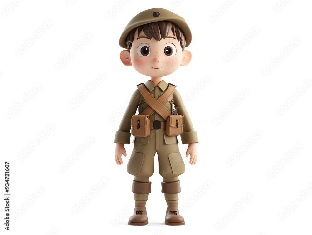 3D animated full body rendering of a young boy in a soldier s military ...