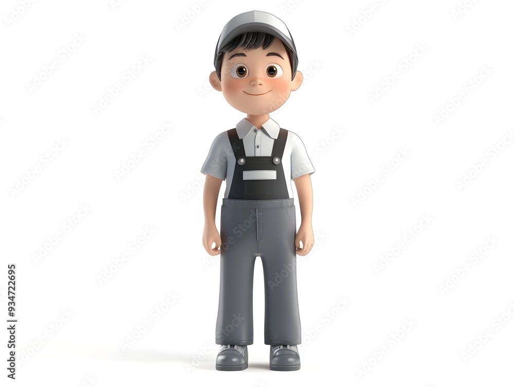 Full body 3D animation of a young boy in a software developer uniform ...