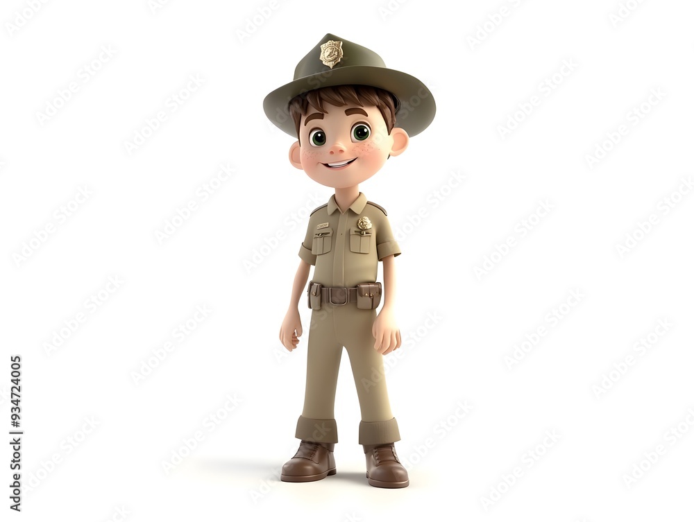 Detailed 3D Animation of a Young Boy Wearing a Park Ranger Uniform ...