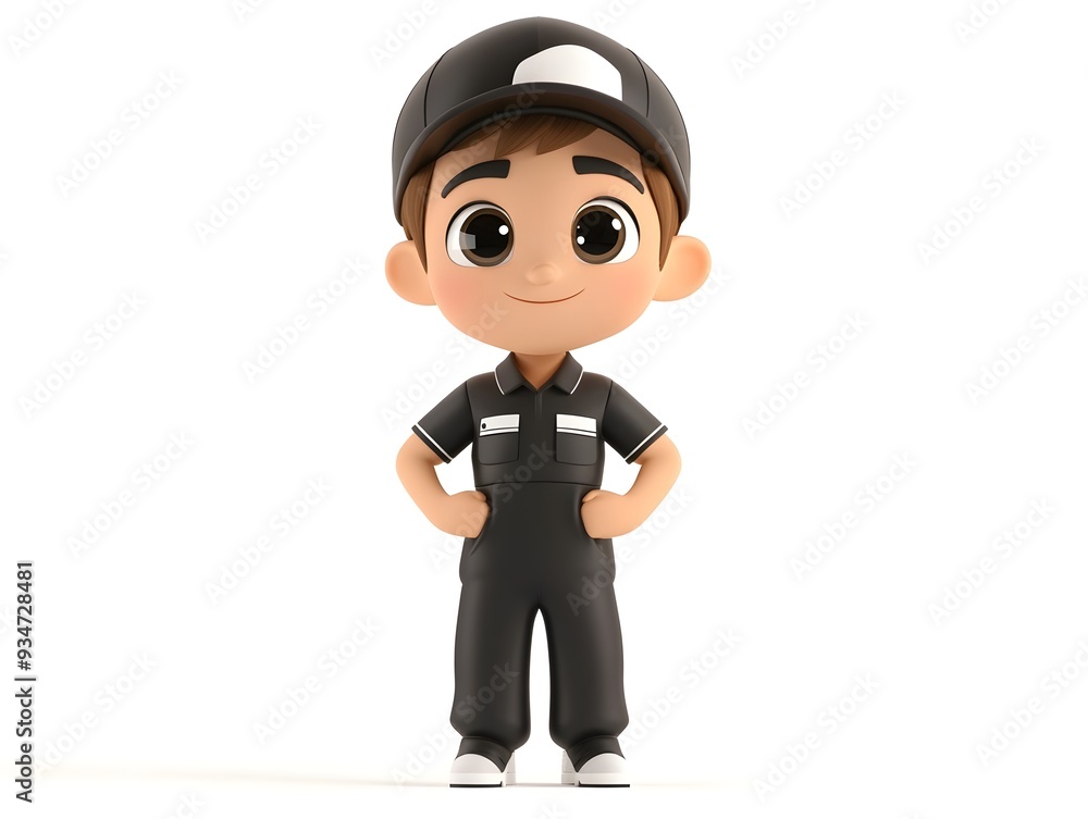3D animated full body character model of a young boy dressed in a ...