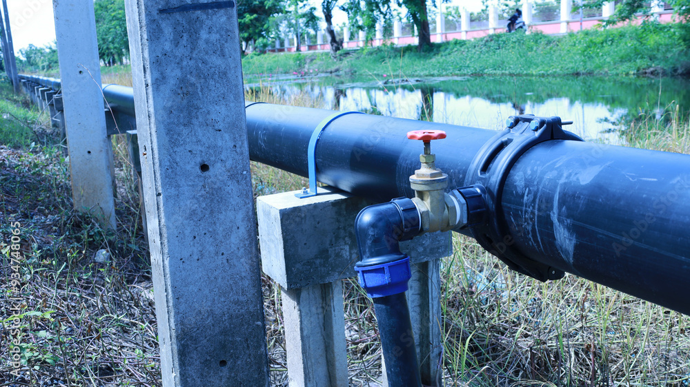 Water valve on hdpe pipe. Water shut-off valve at Saddle Clamp ...