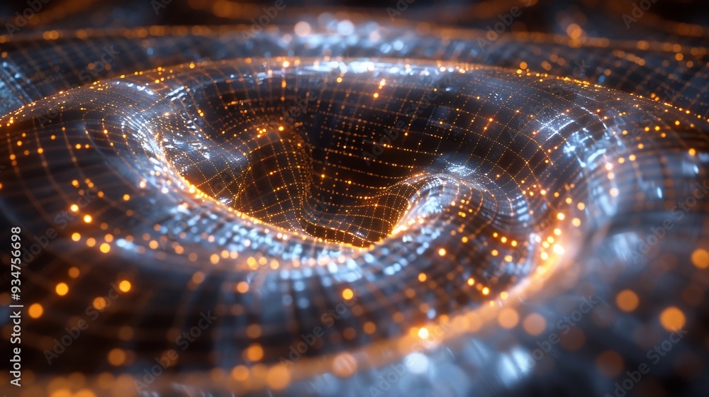 Spacetime distortion around a black hole visualized as a 3D tunnel with ...