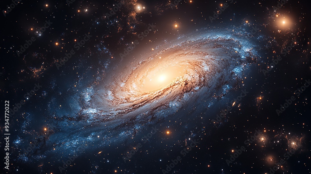 Stunning Spiral Galaxy in Space, Centered with White Arms and Glowing ...