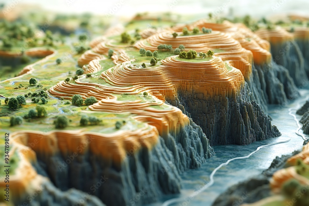 2d Maps Transforming into 3D Terrain surreal scene where simple 2D map gradually transforms into ...