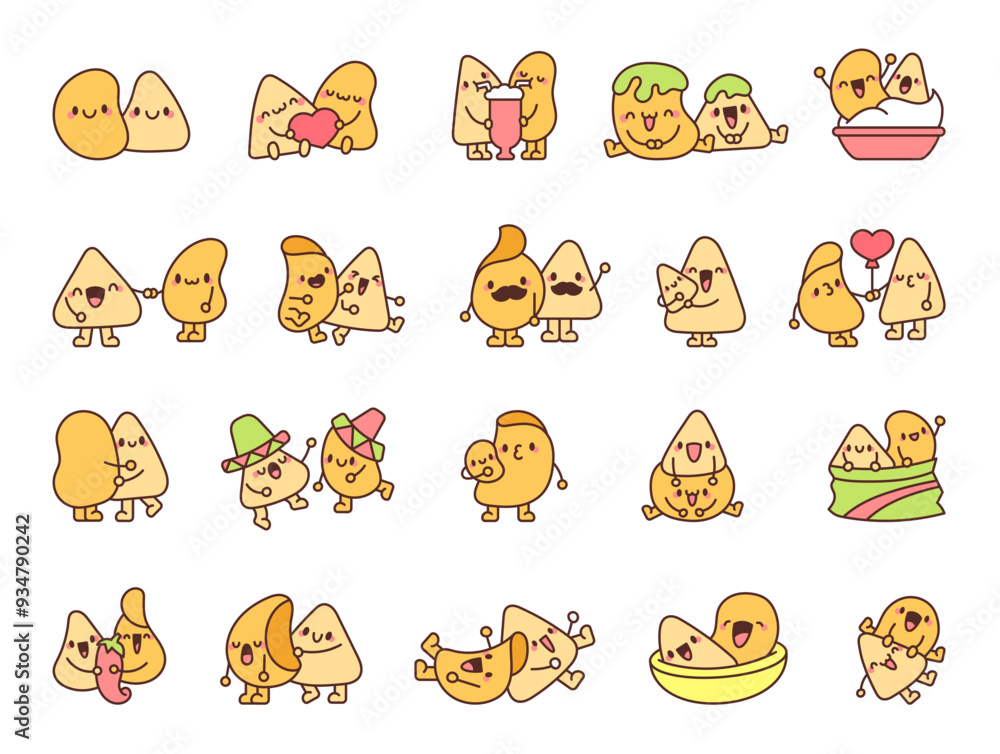 Cute couples chips and nachos. Friends cartoon characters. Hand drawn ...