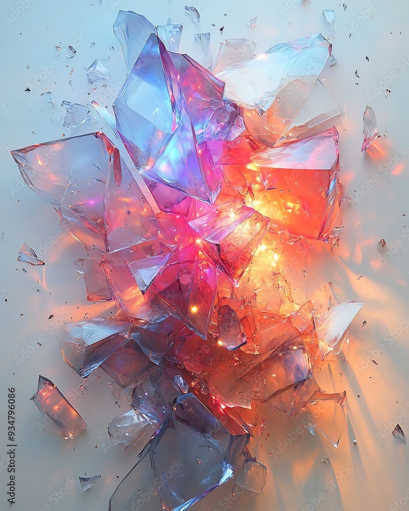 3d Sculptures Shattering into 2D Shards abstract mural where intricate ...