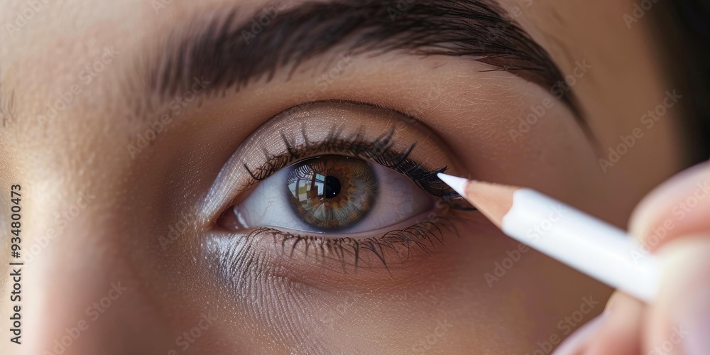 Professional Beautician Drawing Eyebrows with White Pencil Before ...