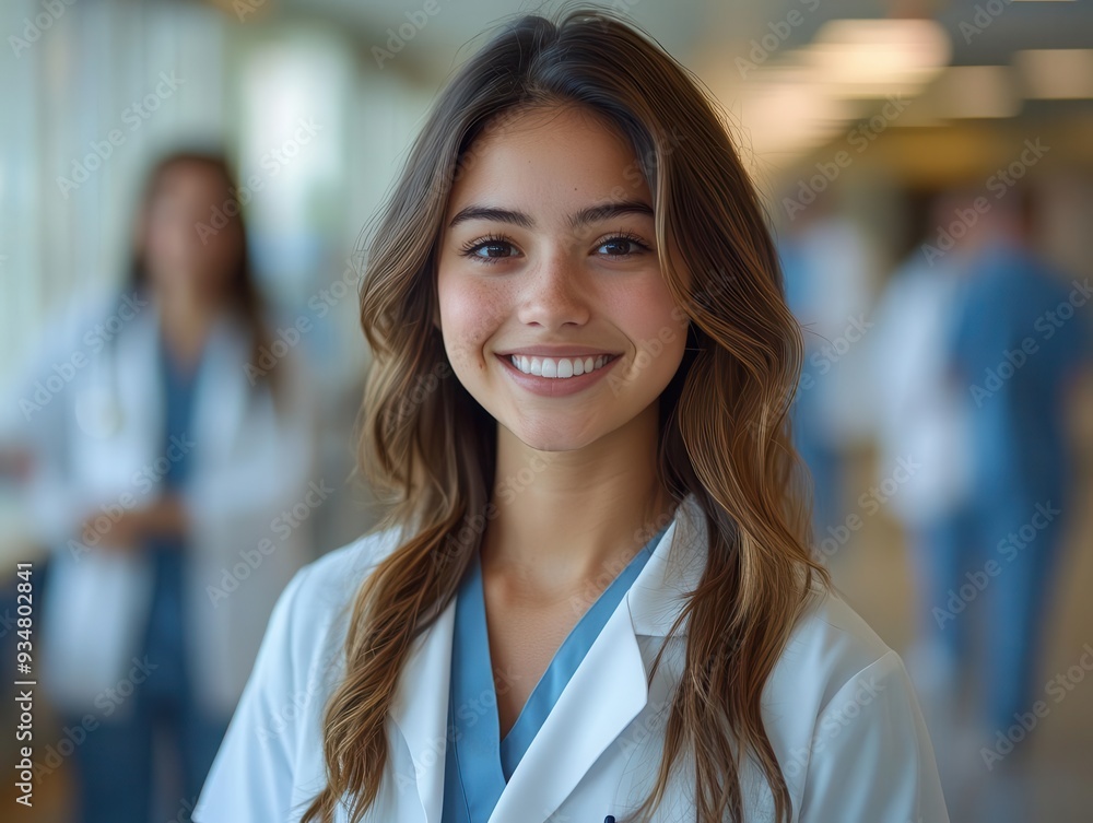 healthcare teamwork young nursing student stands proudly with diverse ...