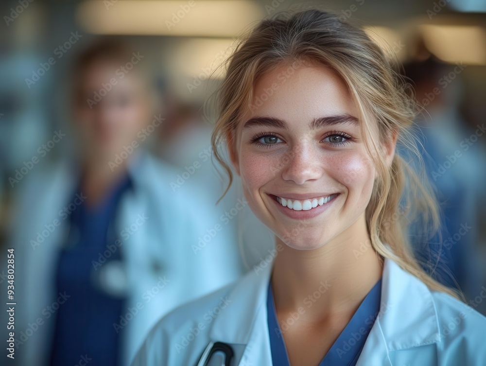 healthcare teamwork young nursing student stands proudly with diverse ...